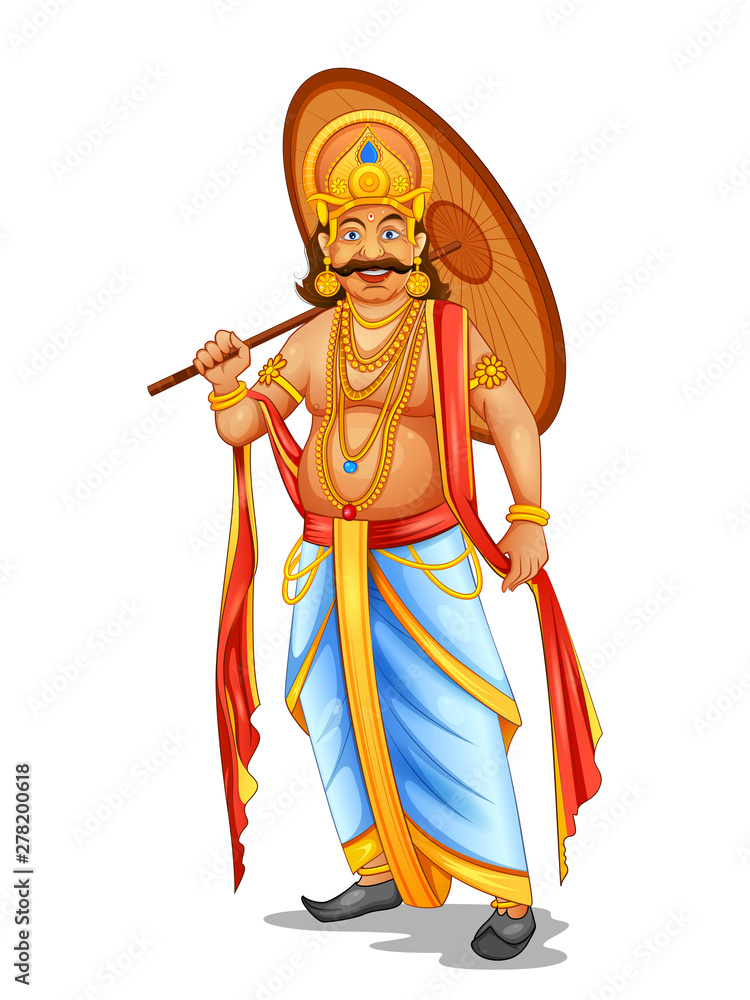 illustration of King Mahabali in Onam background showing culture of ...