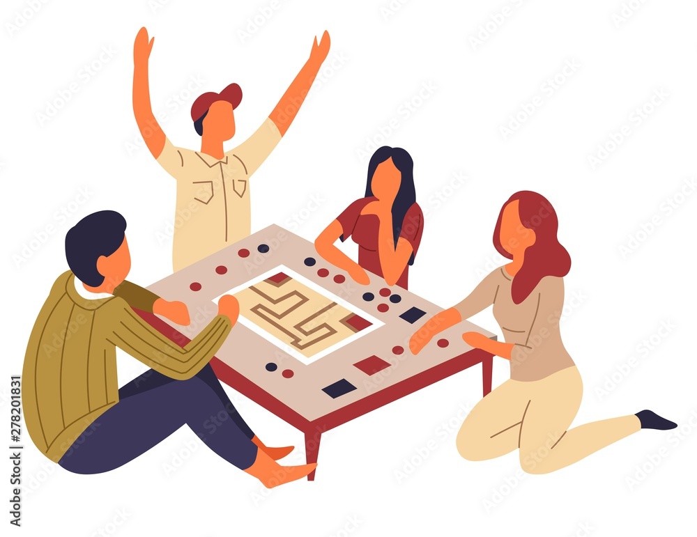 Board game family playing at table isolated characters Stock Vector ...