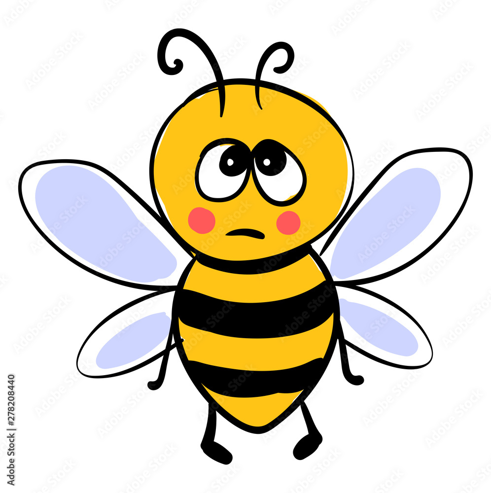 Sad little bee, illustration, vector on white background. Stock Vector ...