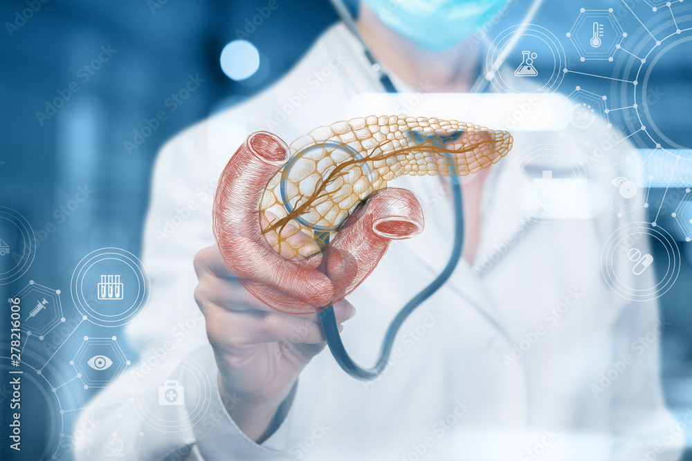 The concept of diagnostics of the pancreas. Foto Stok | Adobe Stock