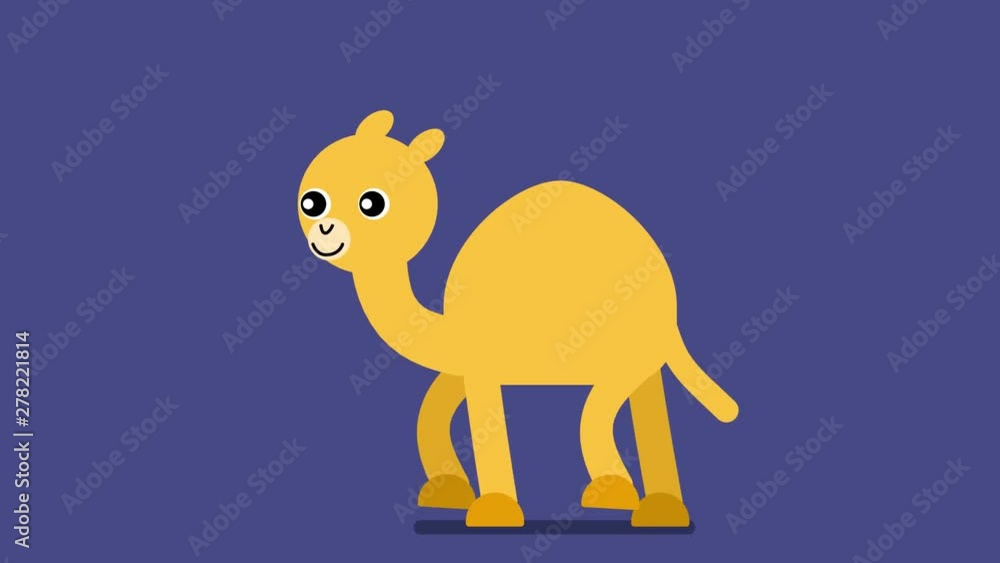 Walk cycle of a baby camel. 2D animation made in 4K, loopable clip with ...