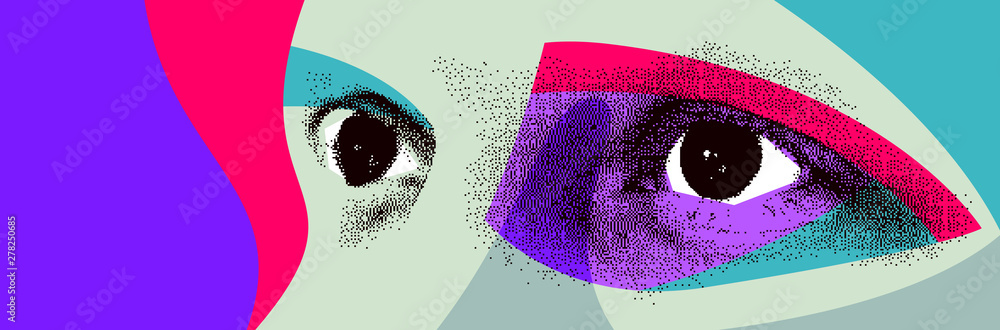 Looking eyes 8 bit dotted design style vector abstraction, human face ...