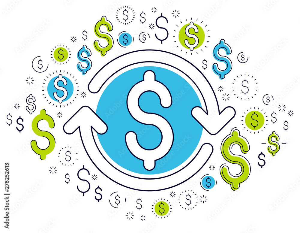 Dollar sign and loop arrow, currency exchange, return on investment ...