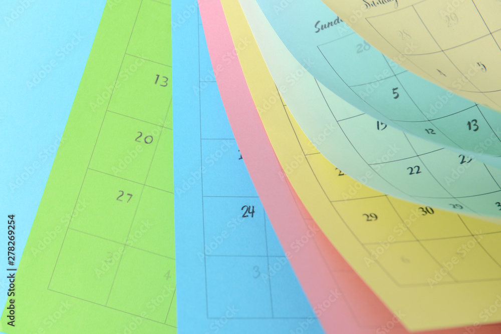 Colorful pages of paper calendar, closeup Stock Photo | Adobe Stock
