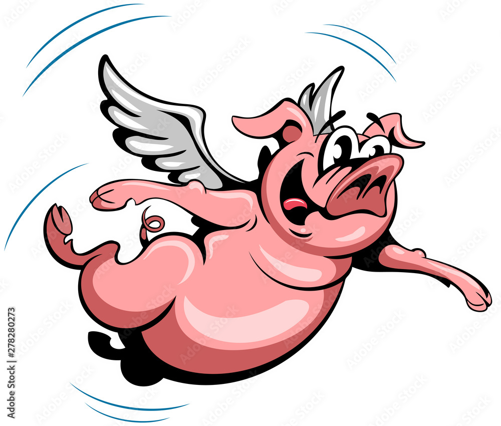 Cartoon style flying pink pig, isolated on white background. Stock ...