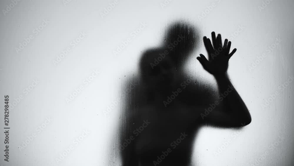 Silhouette Of Lovers Couple Hugging And Kissing In Shower Intimate