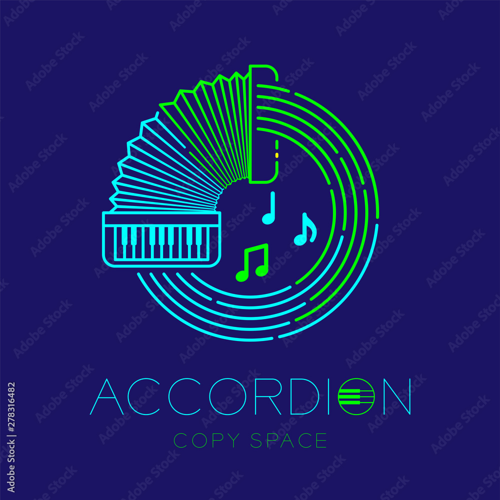 Accordion, music note with line staff circle shape logo icon outline ...