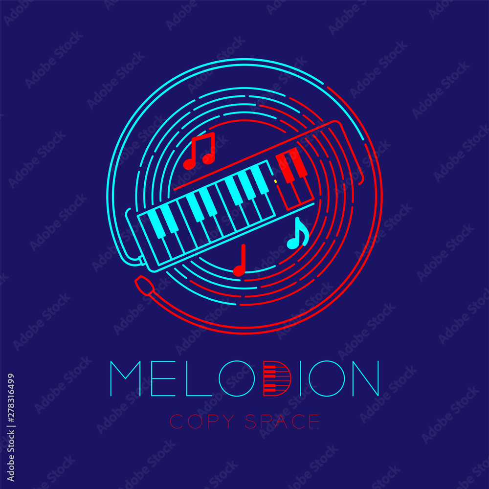 Melodion, music note with line staff circle shape logo icon outline ...