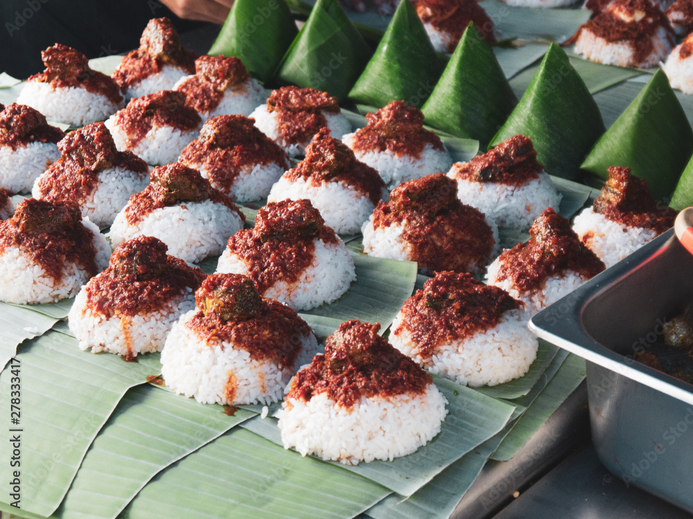 Malaysian Asian packet rice with chilli anchovies and egg nasi lemak ...