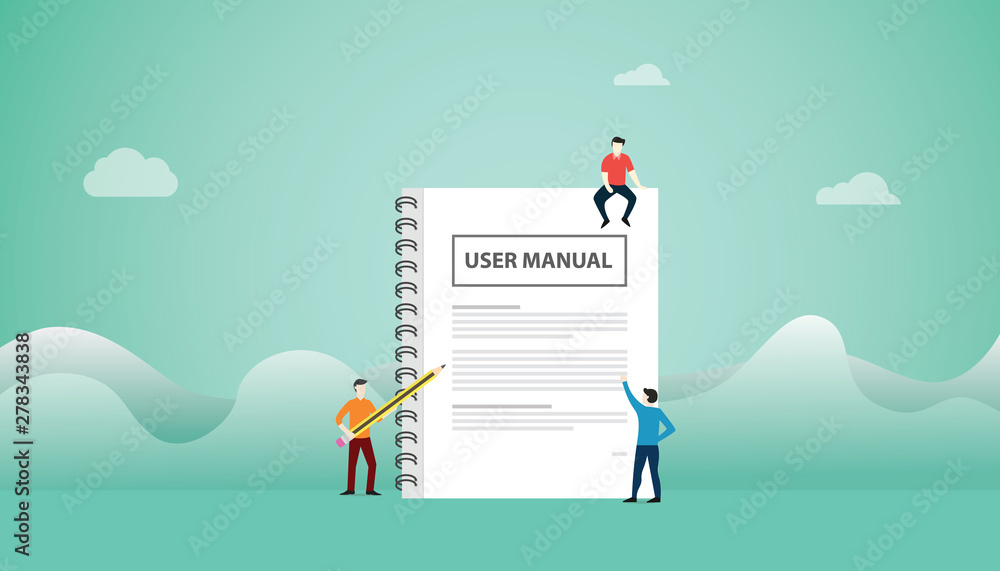 user manual concept with book manuals with team people read with modern ...