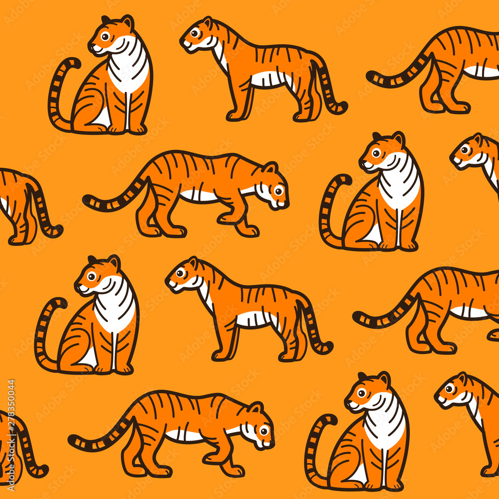 Cartoon tiger - simple trendy pattern with tiger. Cartoon flat vector ...