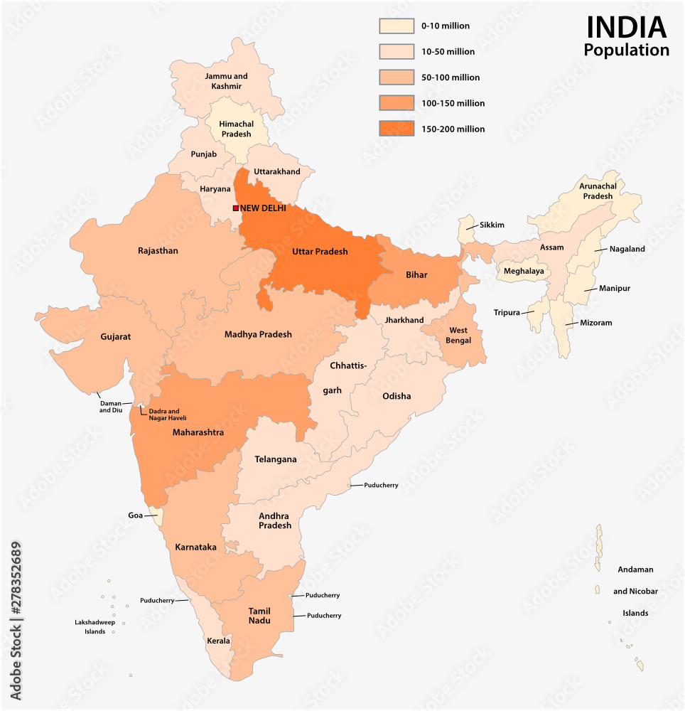 population map of the republic of india Stock Vector | Adobe Stock