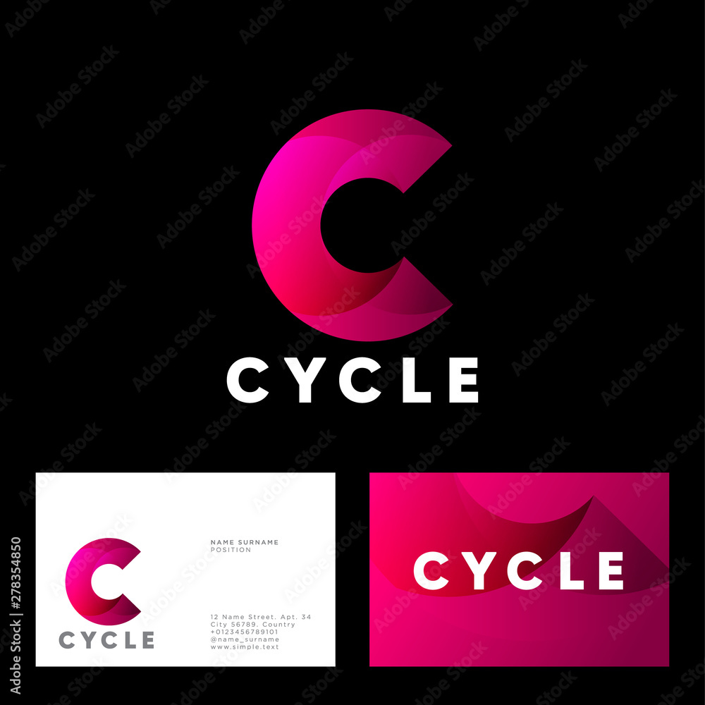 Cycle logo. C helix logo. Web, UI icon. Red-pink vortex logo on a black ...