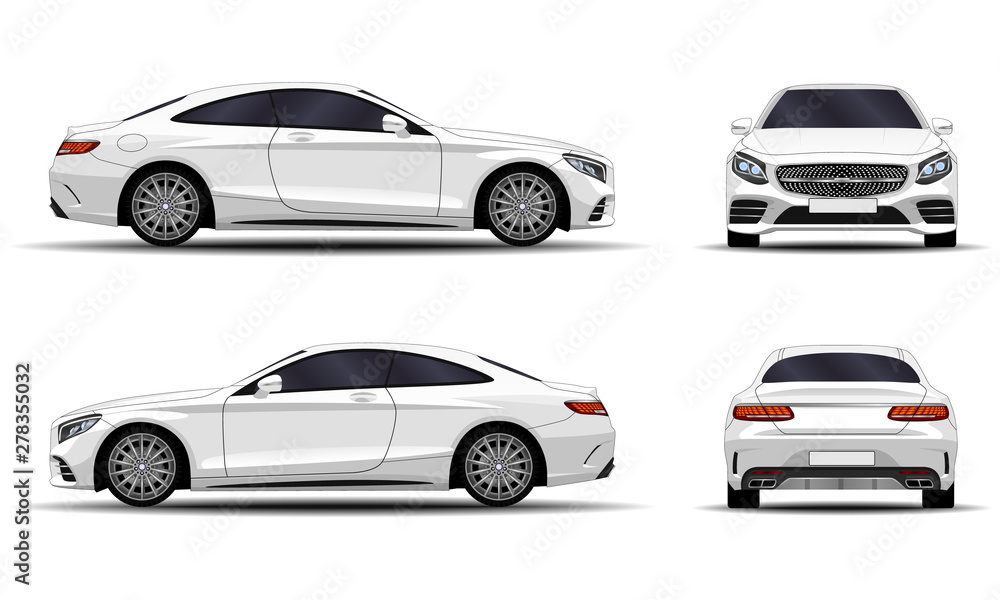 realistic car. sport coupe. front view; side view; back view. Stock ...