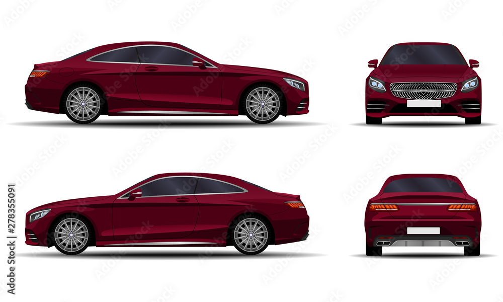 realistic car. sport coupe. front view; side view; back view. Stock ...