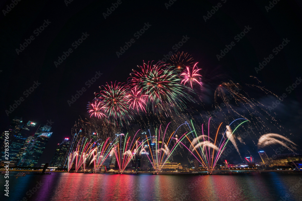 Singapore national day fireworks celebration at Marina Bay cityscape ...