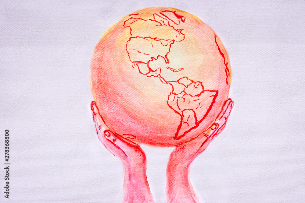 Global warming. Illustration of the planet with yellow and red colors ...