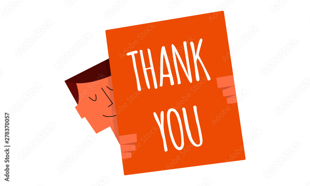 Thank you sign on a board vector illustration. Man holding a sign ...