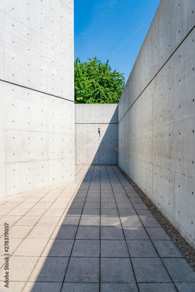 Minimal, modern, calm and solid style of courtyard below ground level ...