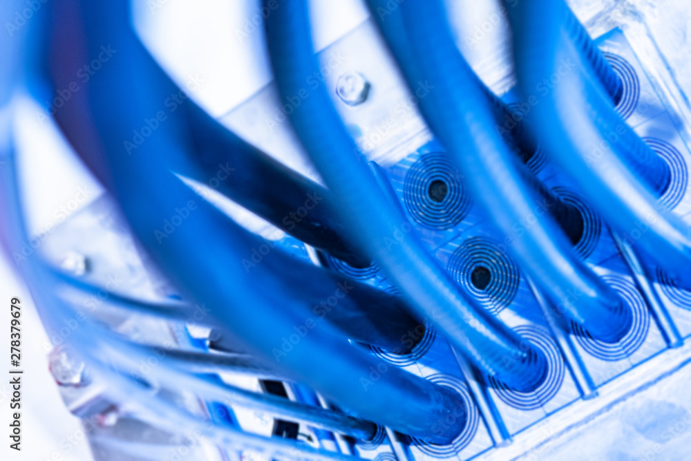 The blue cables on the wall. Protection of the premises against fire ...