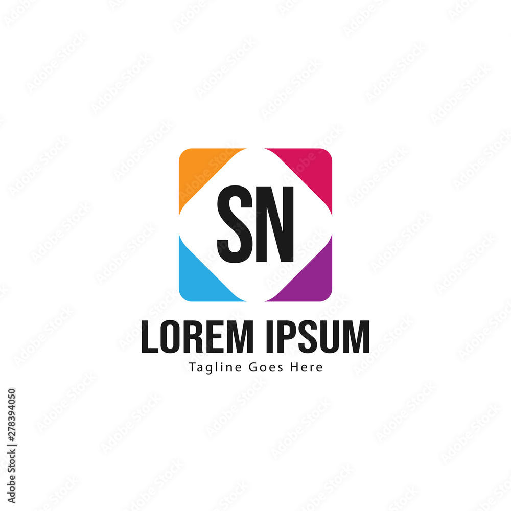 Initial SN logo template with modern frame. Minimalist SN letter logo ...