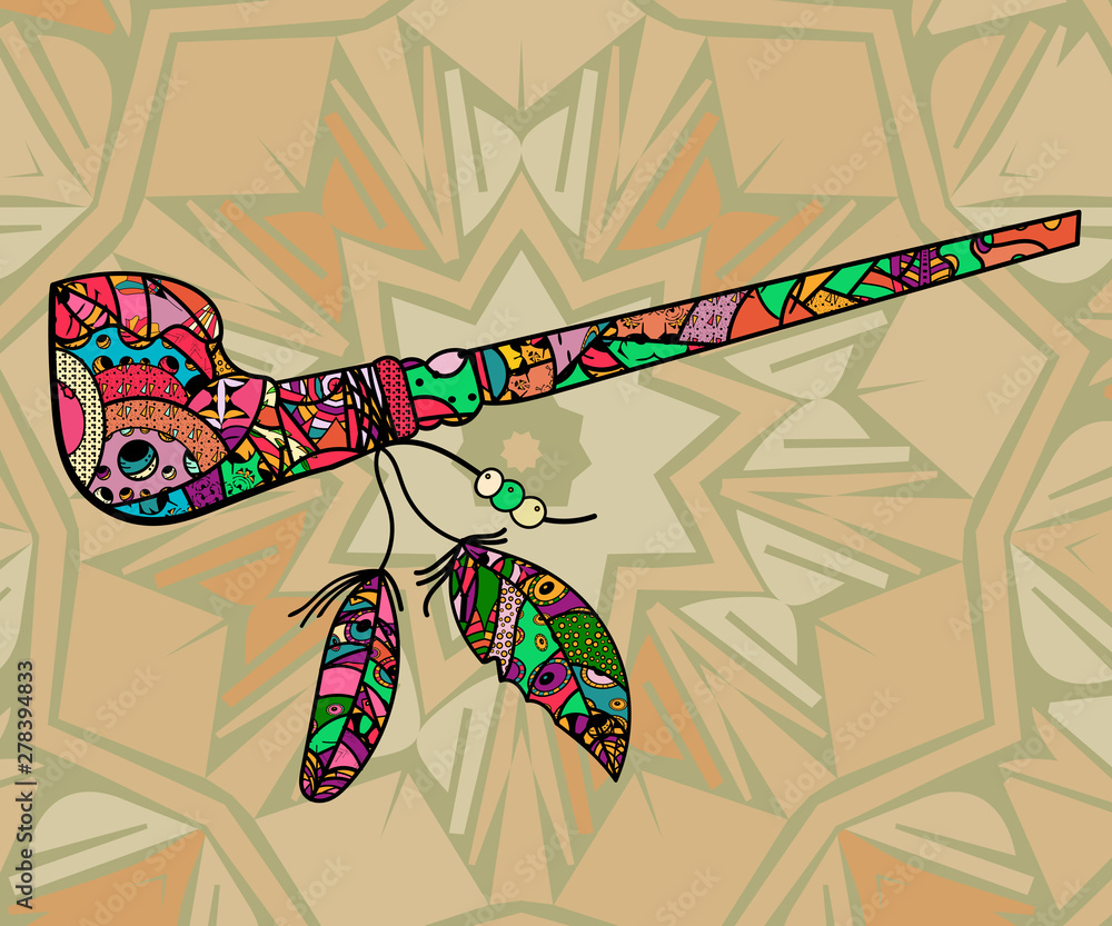 Tube of the world with feathers with patterns of zen art and doodle ...