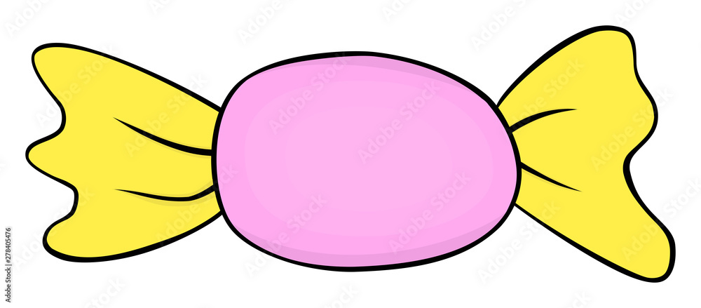 Cartoon pink-yellow candy icon. Bonbon clipart. Vector illustration ...