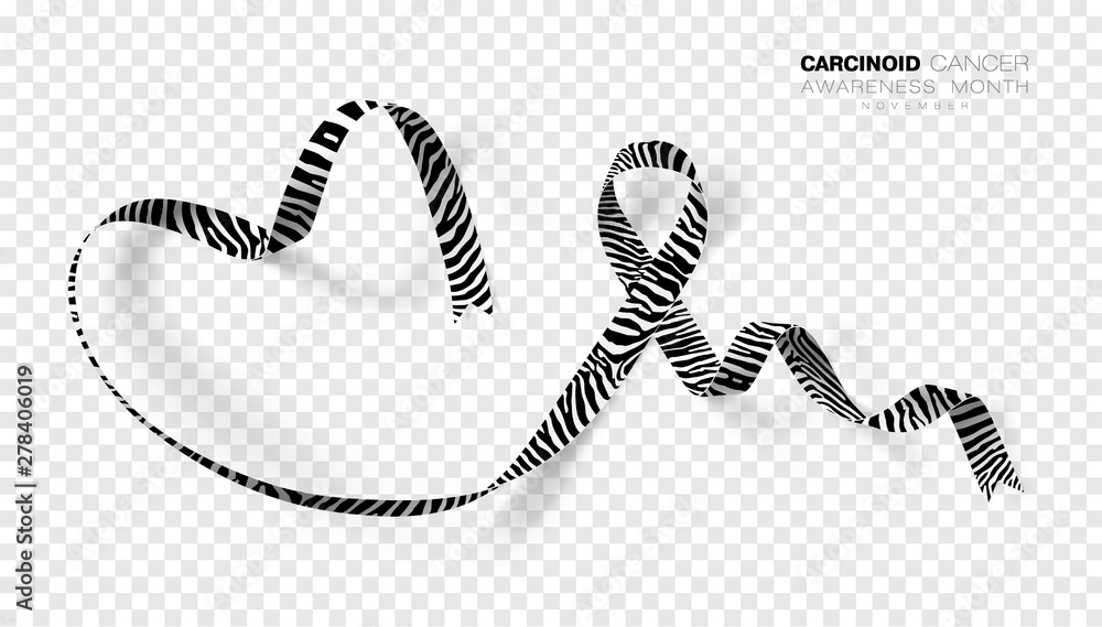 Carcinoid Cancer Awareness Month. Zebra Stripe Color Ribbon Isolated On ...