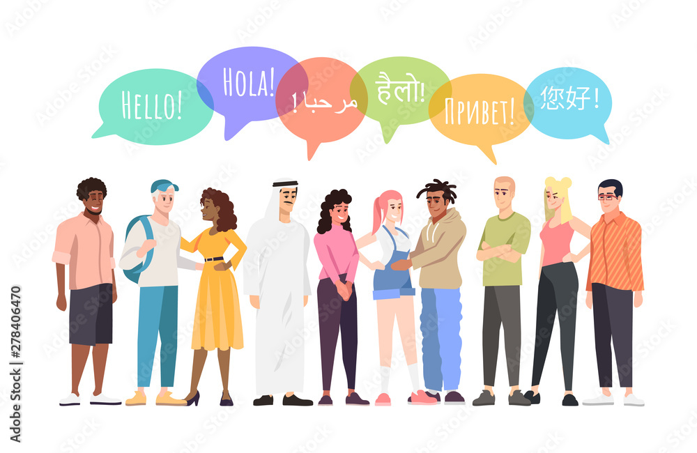Multinational community communication vector illustration. Young people ...