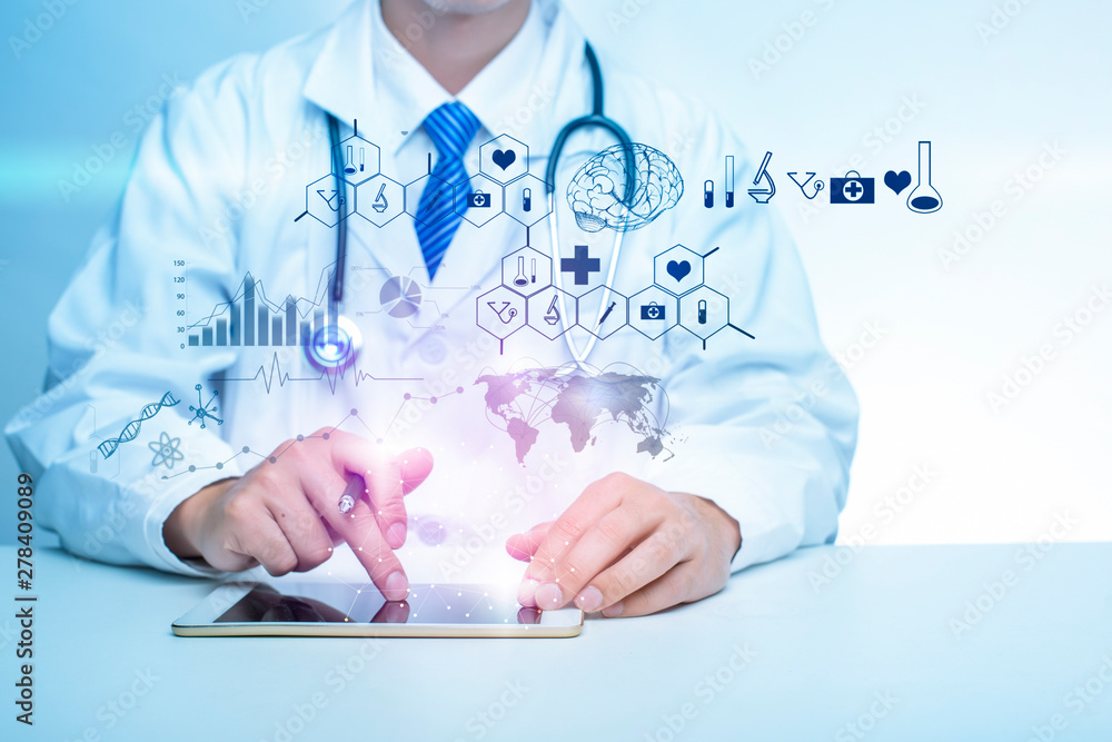 Close up of Doctor is showing medical analytics data, Medical ...
