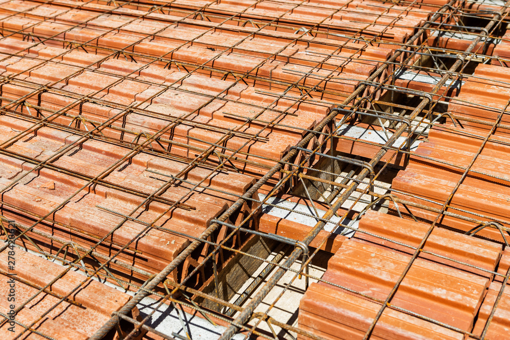 Lattice joist for reinforced concrete floor slab and clay block Stock ...