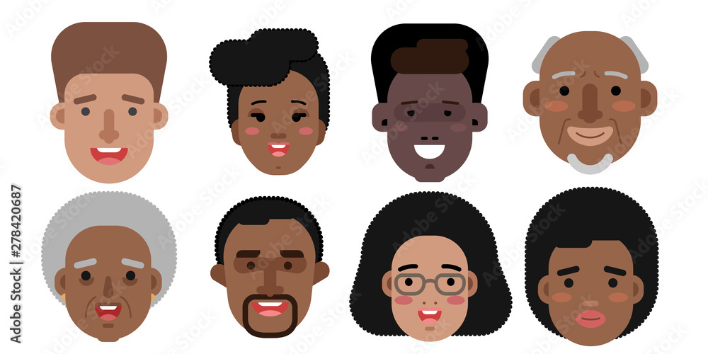 Collection of simple vector illustrations of multiracial and ...