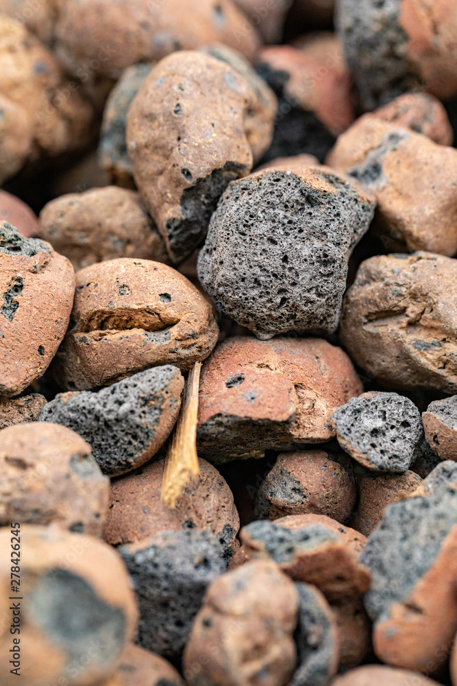 Expanded clay. A pile of expanded clay. Texture of expanded clay. Stock ...