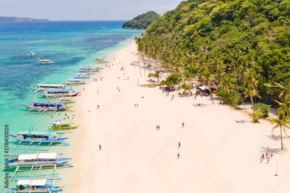 Puka Shell Beach, Boracay Island, Philippines, aerial view. Tropical ...