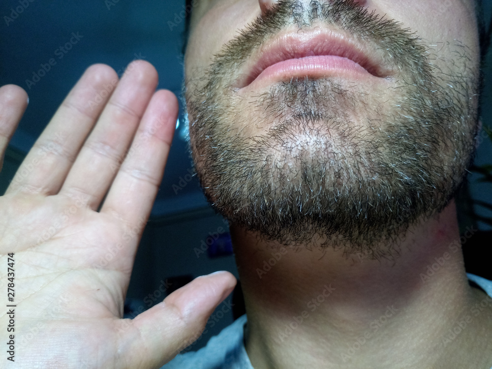 Bearded young man, stubble near. Unshaven more than a week. Stock Photo ...