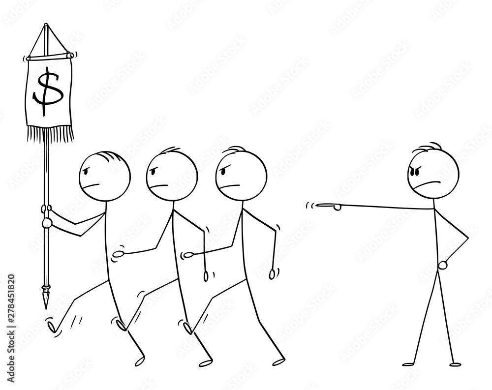 Vector cartoon stick figure drawing conceptual illustration of manager ...