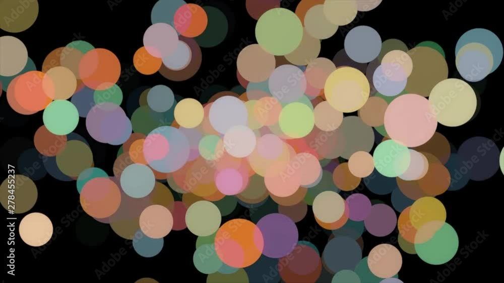 Large and small colorful particles or bubbles floating chaotically and ...