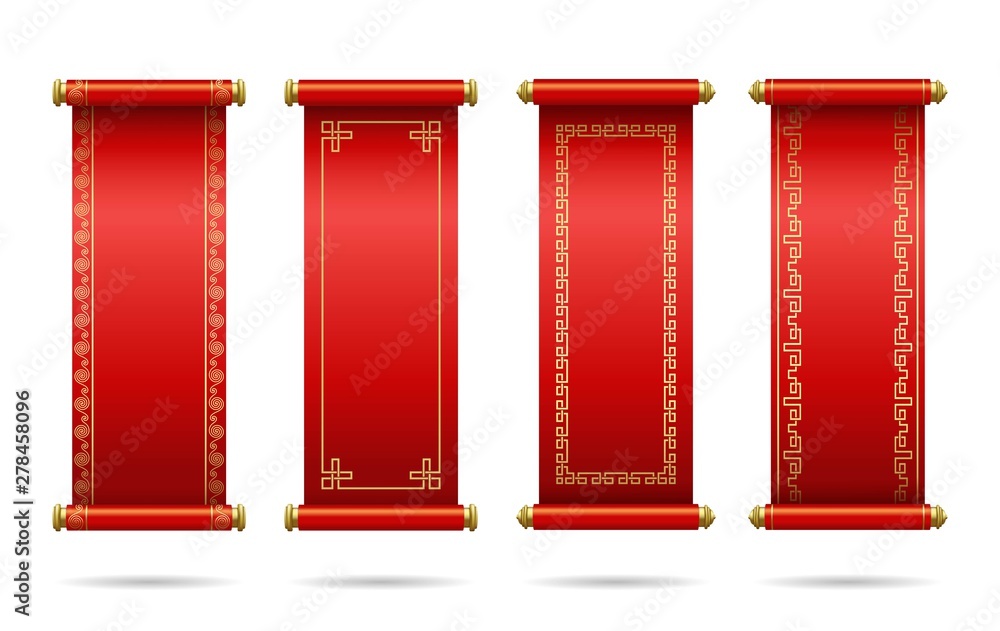 Chinese red scrolls festive. Set of different scrolls with space for ...