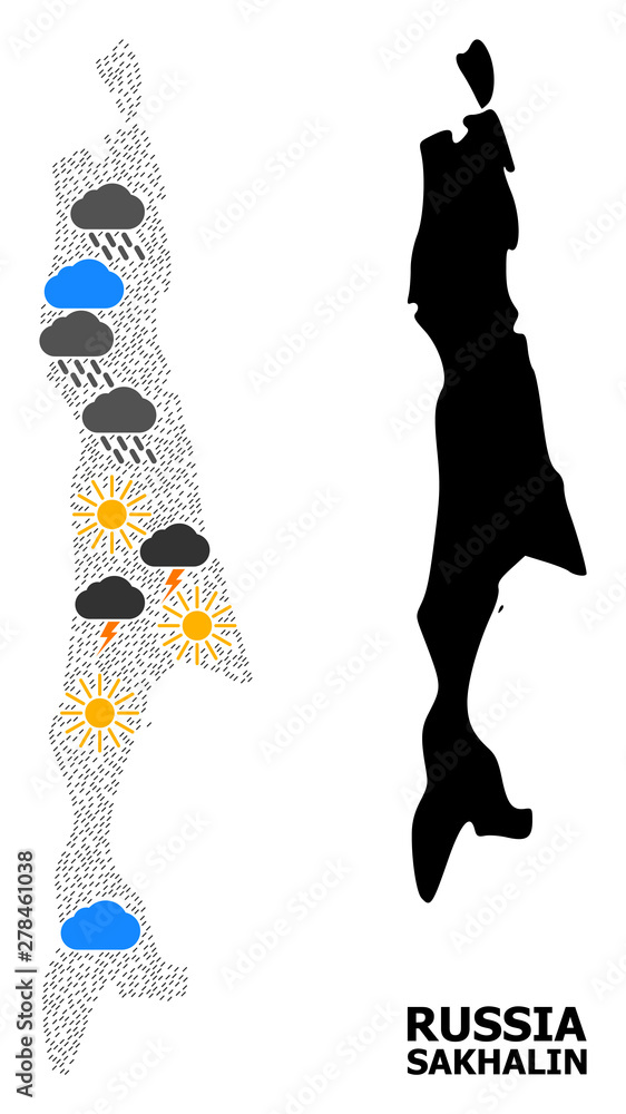 Climate Collage Map of Sakhalin Island Stock Vector | Adobe Stock