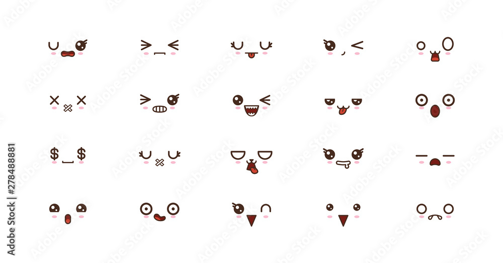 Kawaii cute faces smile emoticons. Japanese emoji Stock Vector | Adobe ...