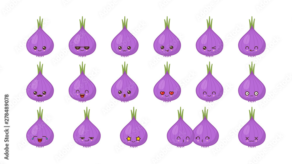 Onion cute kawaii mascot. Set kawaii food faces Stock Vector | Adobe Stock