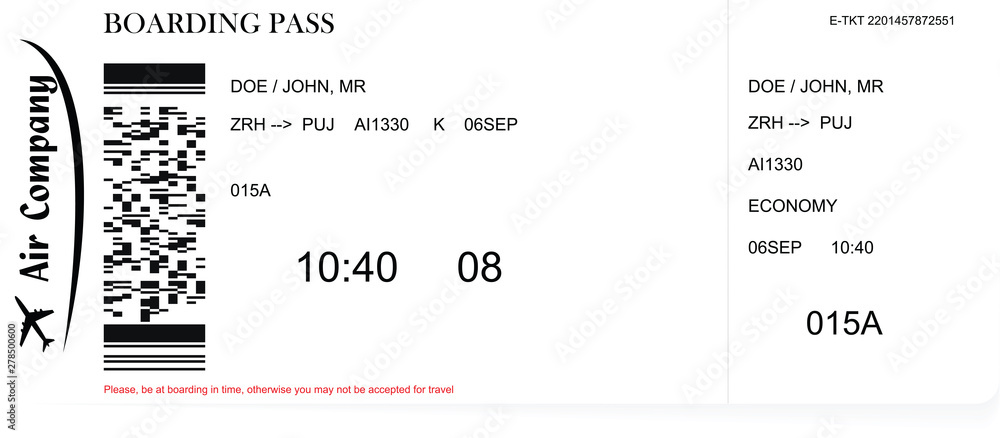 Airline boarding pass ticket for traveling by plane. Vector ...
