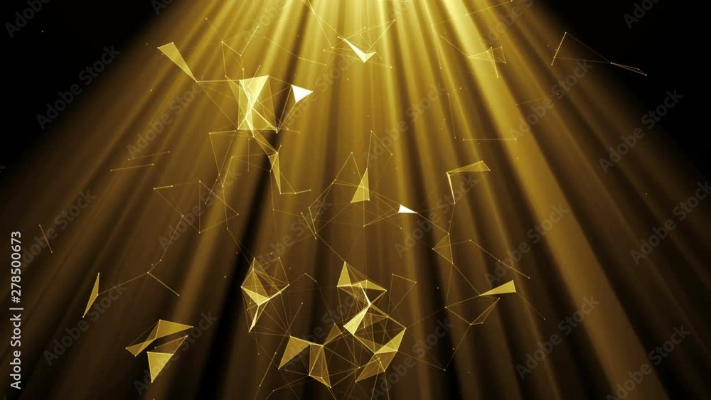 Vidéo Stock Spotlight gold rays. Light beam and triangle particles ...