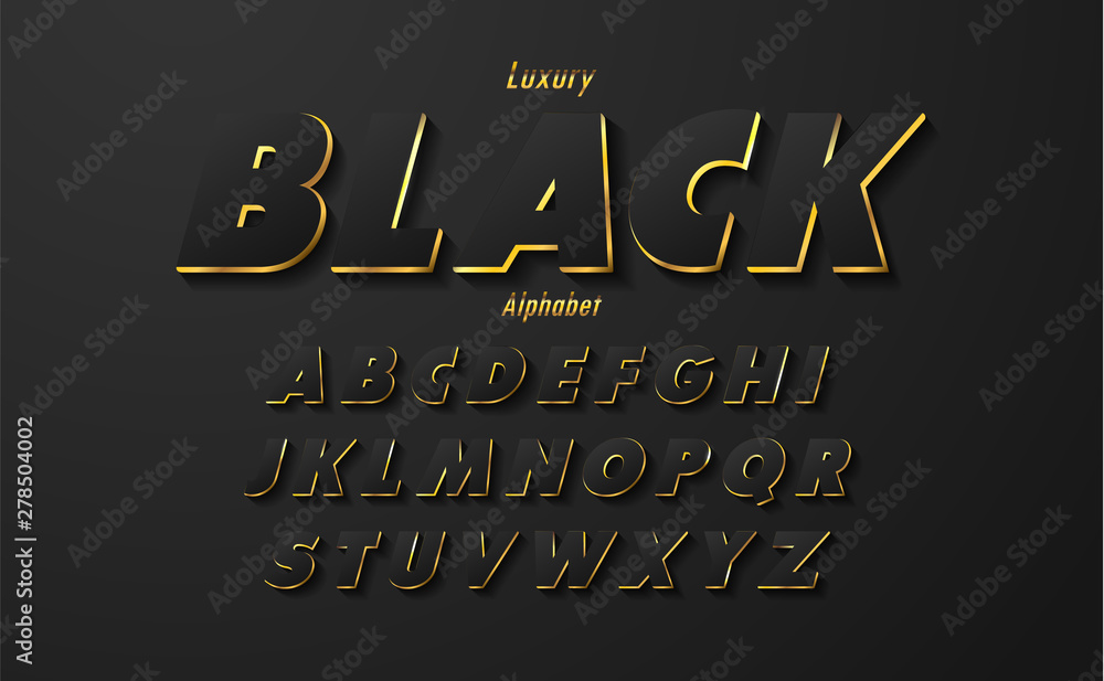 Set of Elegant Black alphabet with gold edges.Uppercase font ...