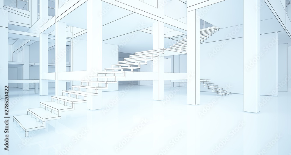 Abstract architectural white interior of a minimalist house with large ...