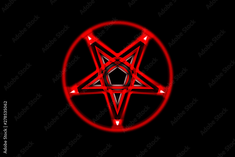 Reversed Pentagram symbol. Wiccan symbols- Cross of Sulfur. Blood red ...