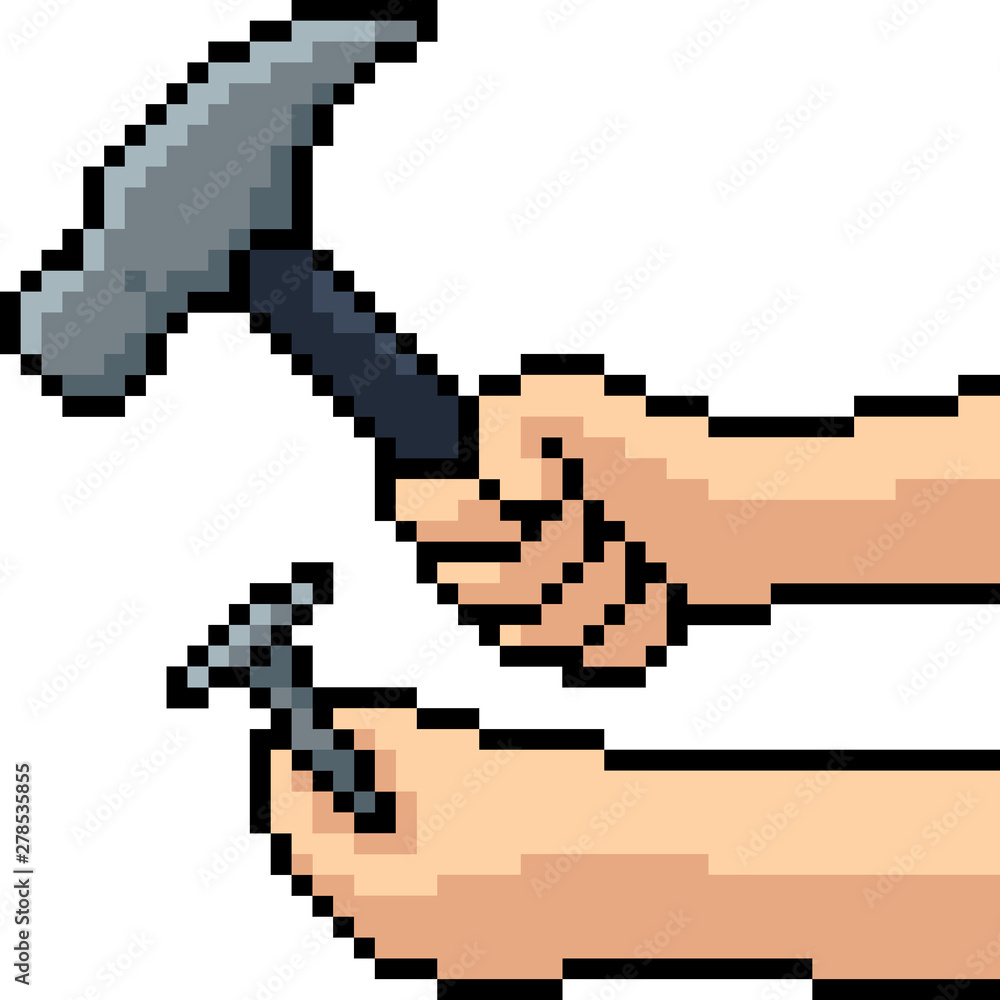 vector pixel art hammer nail Stock Vector | Adobe Stock