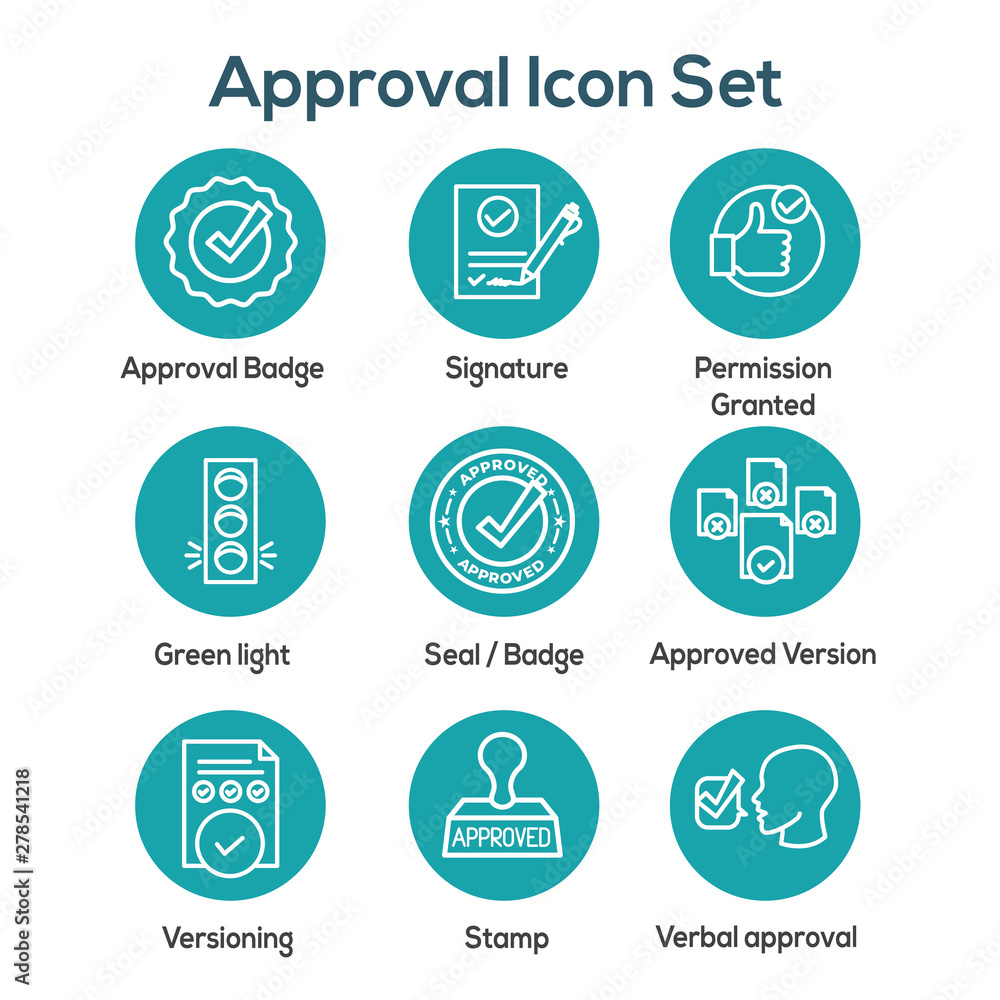 Approval and Signature Icon Set - Stamp and version icons Stock Vector ...