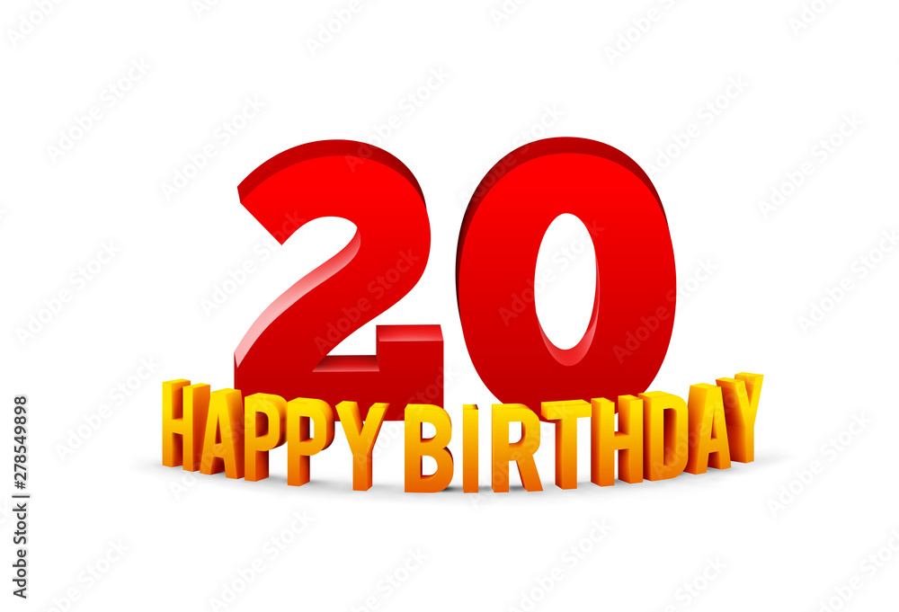 Congratulations on the 20th anniversary, happy birthday with rounded 3d ...