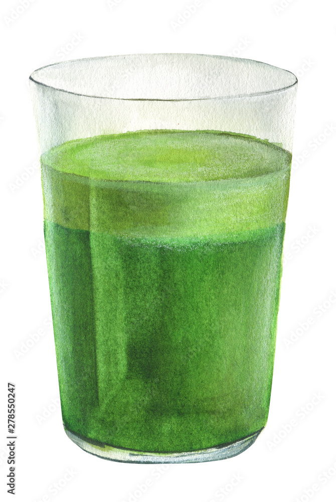 watercolor illustration of a green drink in a tall glass Stock ...
